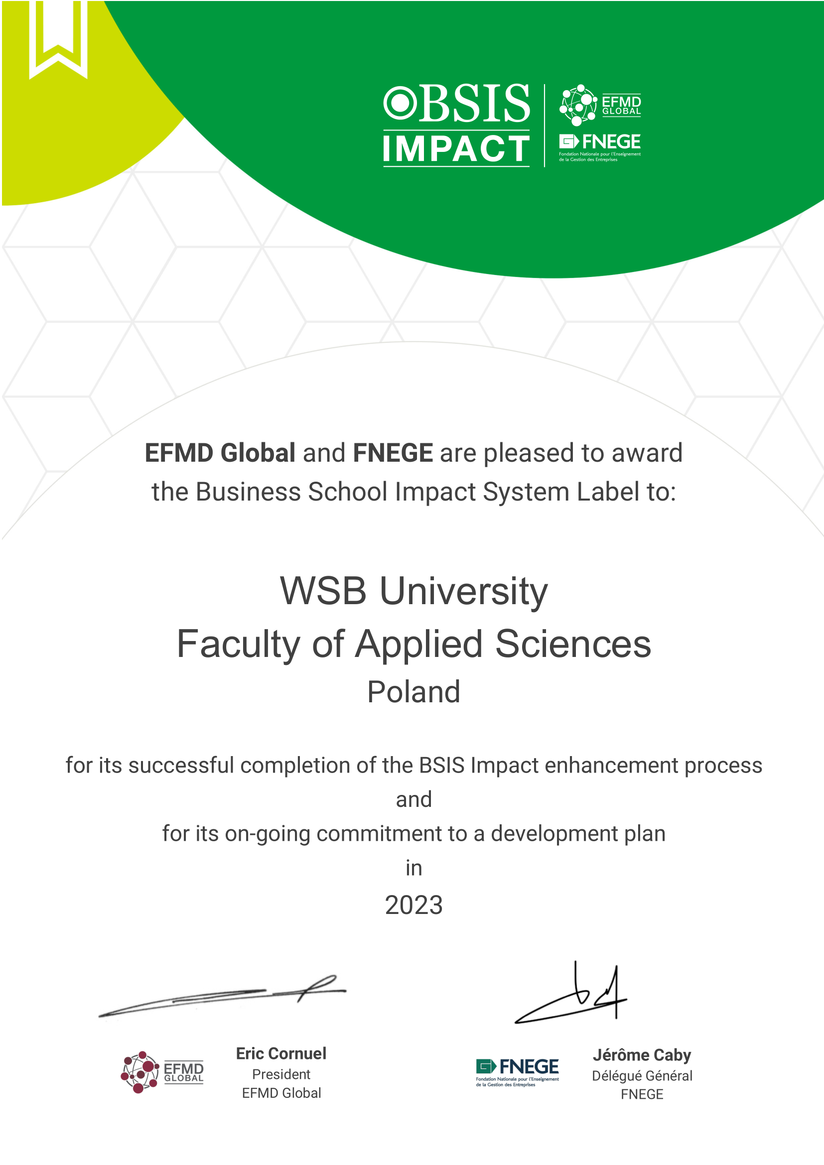 Certyfikat BSIS Impact dla Akademii WSB - Akademia WSB